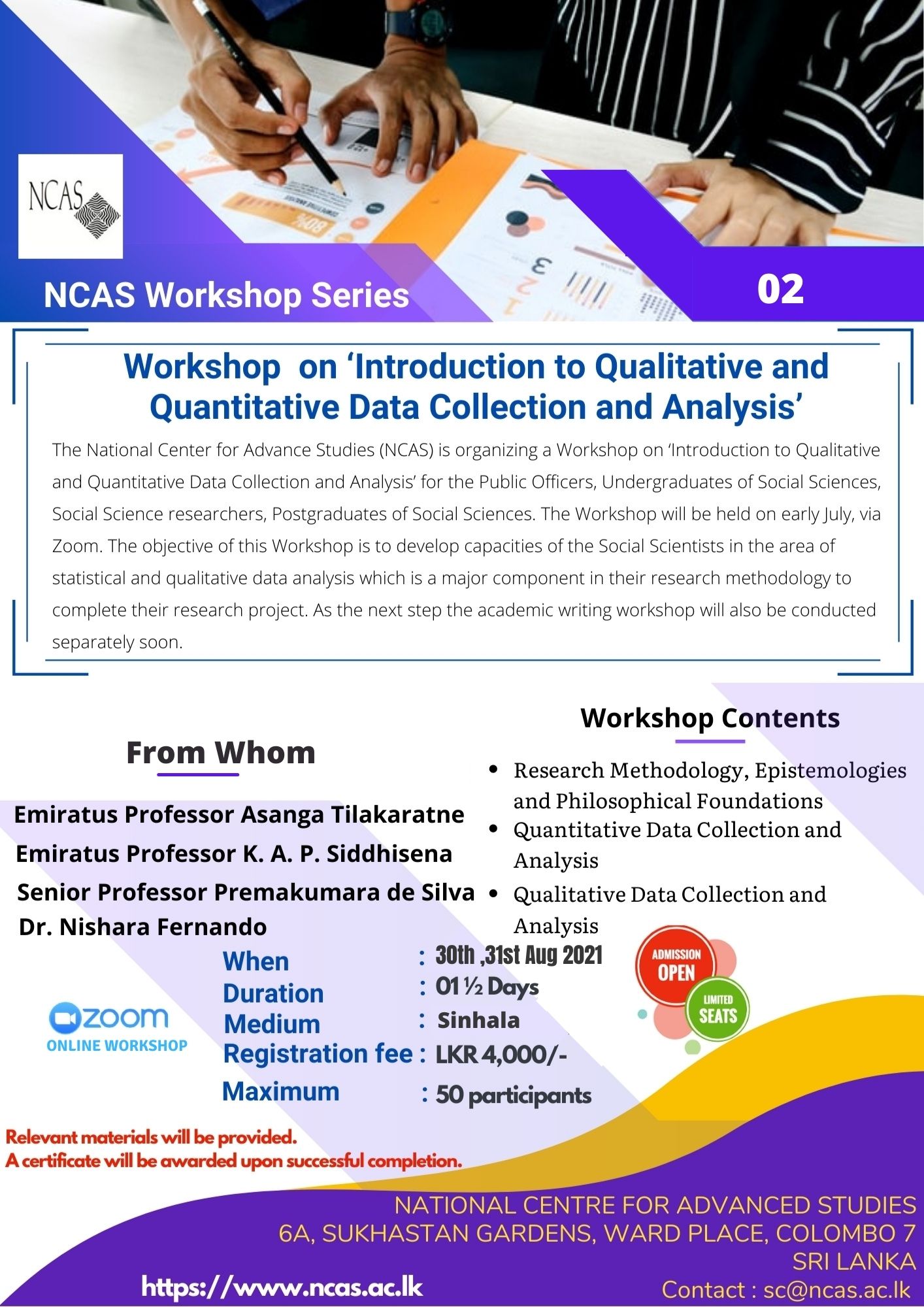 NCAS Workshop Series - National Centre for Advanced Studies in ...