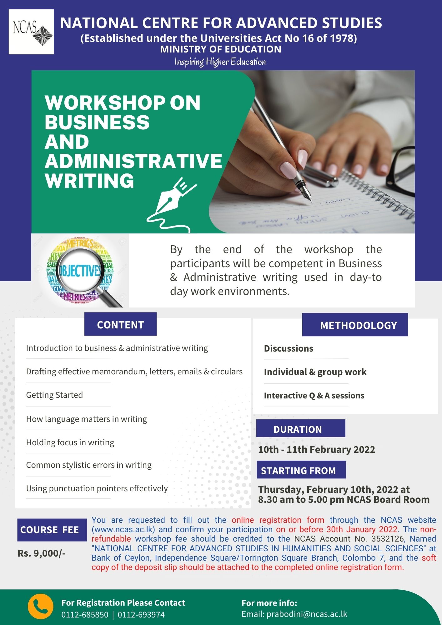 Workshop on Business and Administrative Writing - National Centre for ...