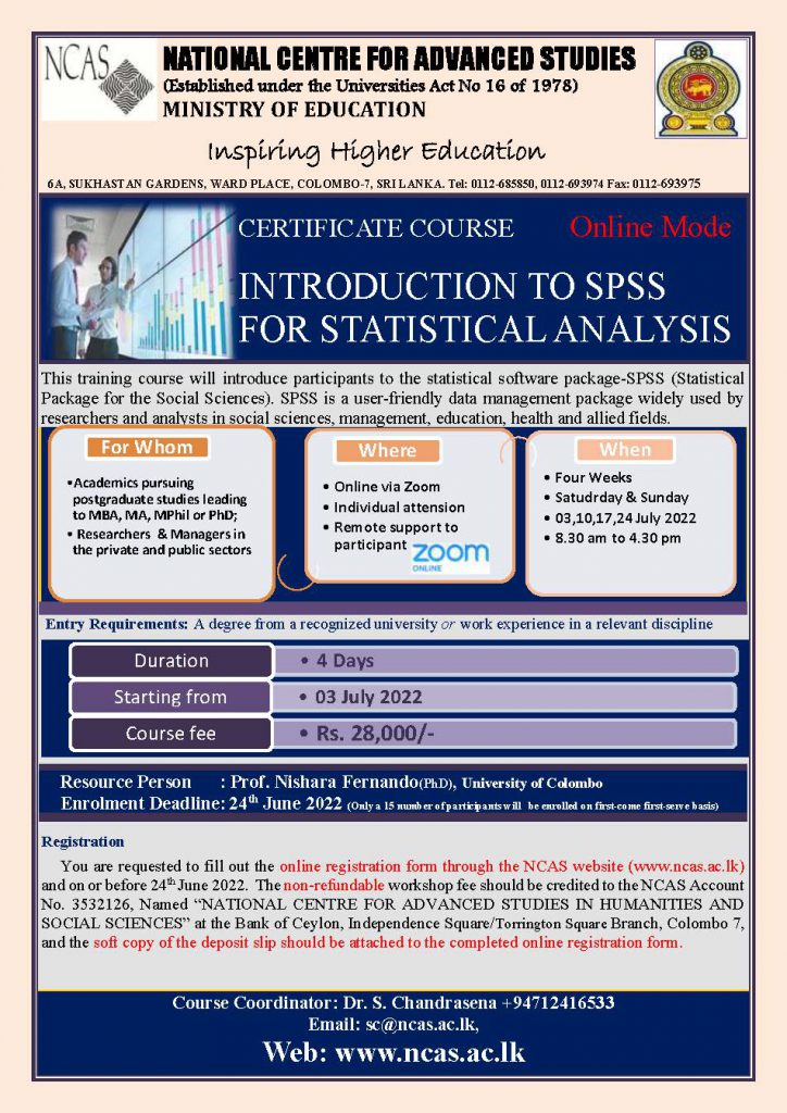 SPSS Training for Statistical Analysis - National Centre for Advanced ...