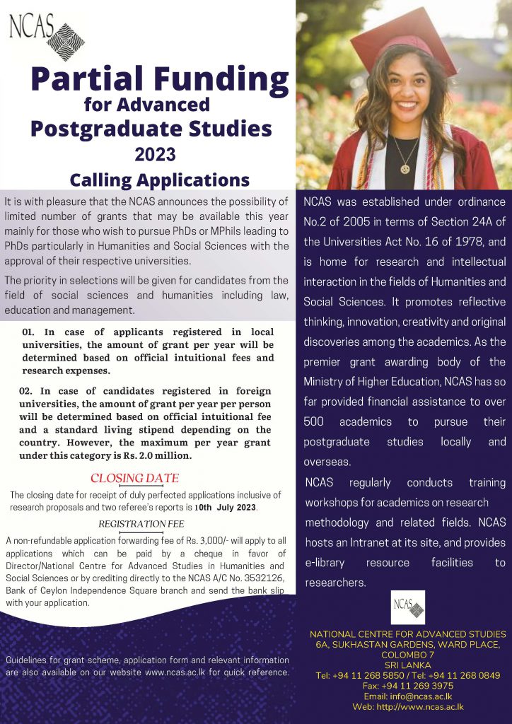 NCAS Partial Funding 2023 - National Centre for Advanced Studies in ...