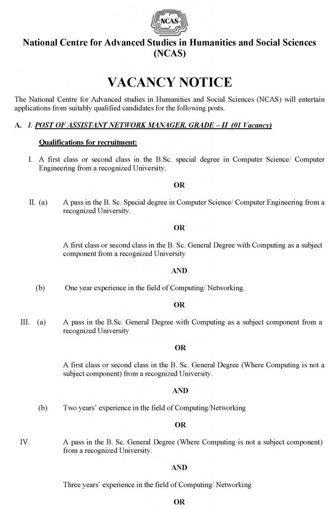 Vacancies – National Centre for Advanced Studies in Humanities and ...